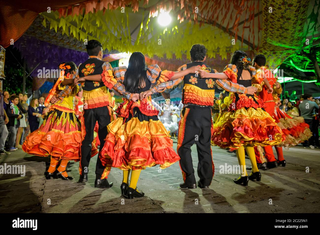 Traditional quadrilha dance in the street during the June festivities ...
