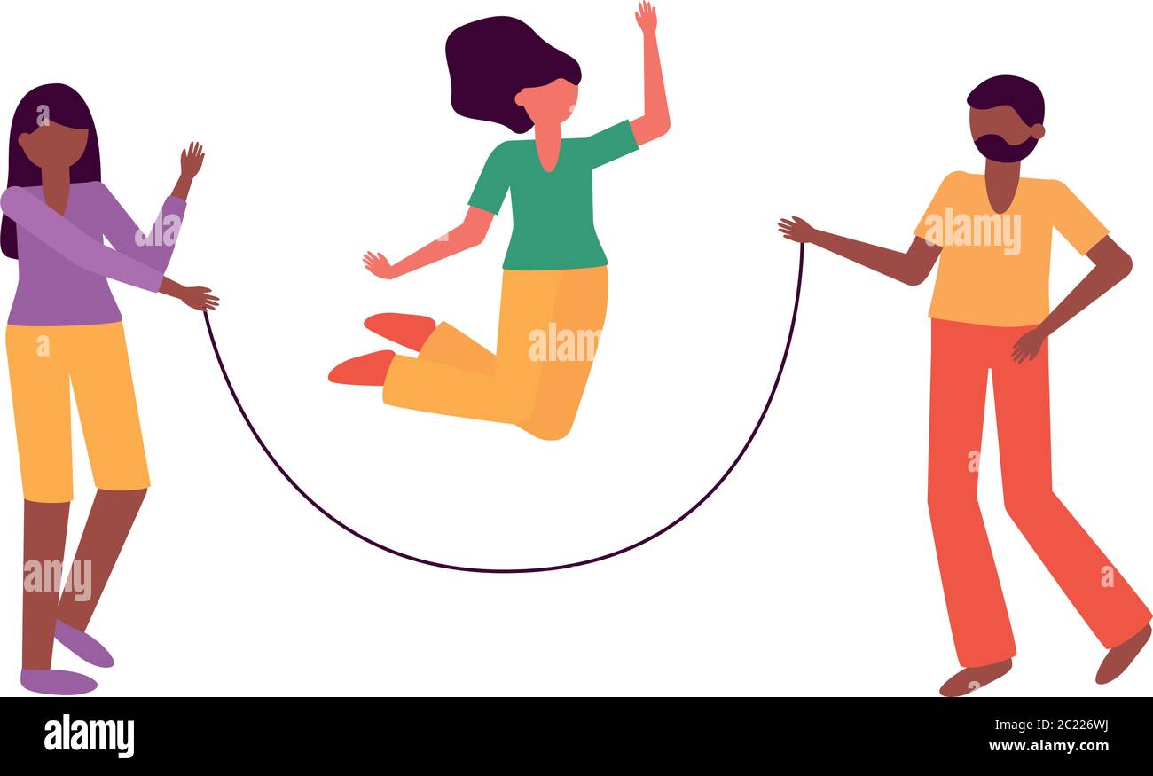 Women and man with sportswear jumping lasso design, Stay at home gym ...