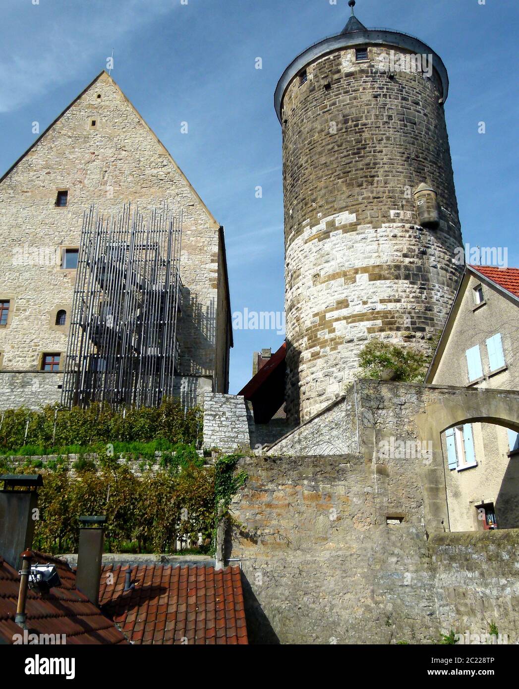 Medieval cityscape with wall and watchtower Stock Photo - Alamy