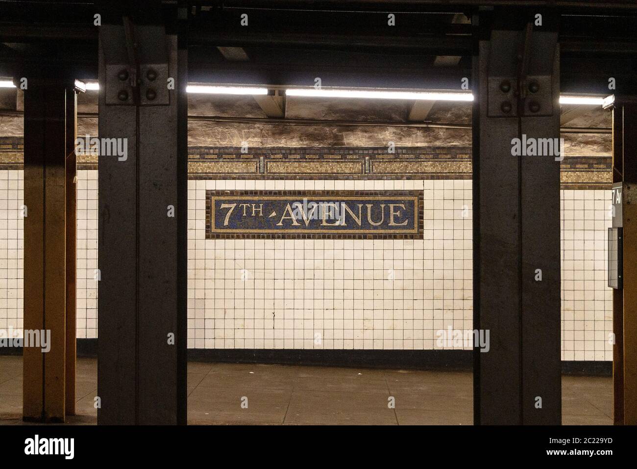 The tile mosaic sign for the the Seventh Ave stop on the New York ...