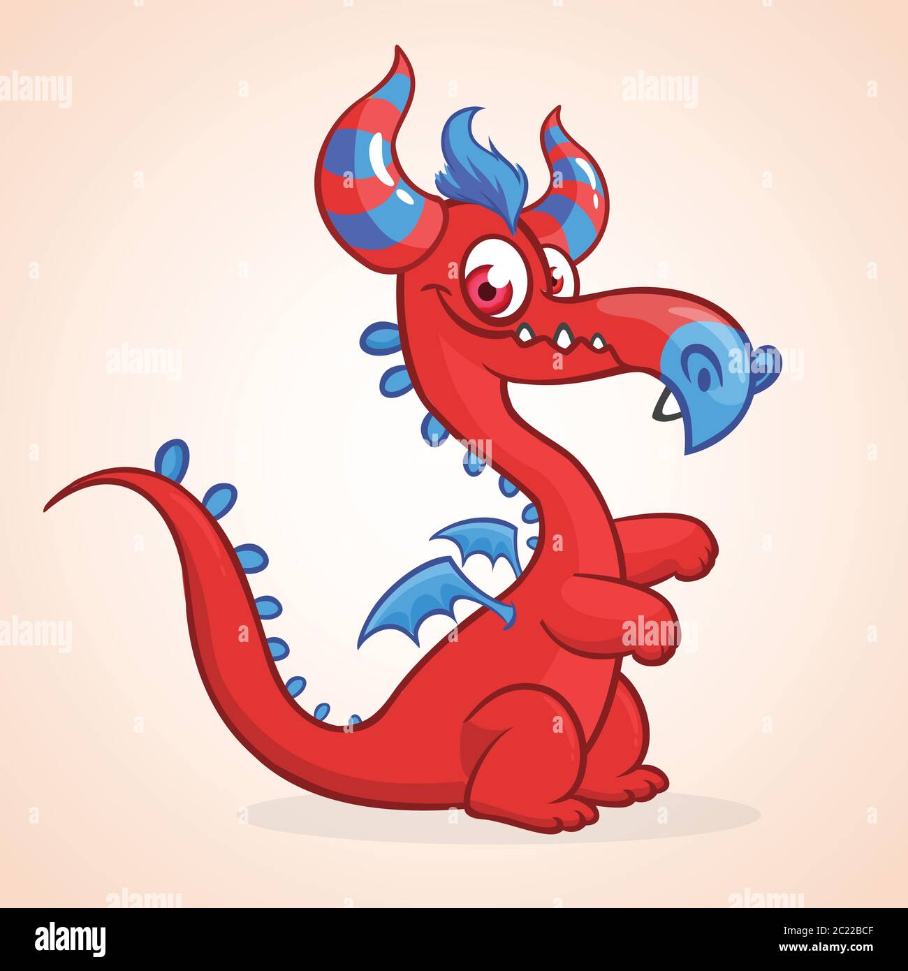 Cute small cartoon red dragon. Vector illustration of dragon character ...