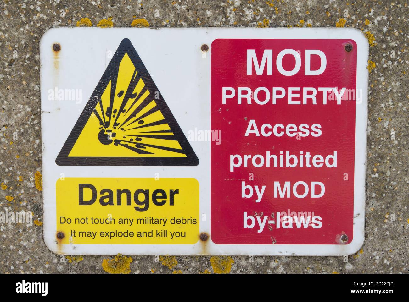 Danger MOD explosion warning sign. Shoeburyness, Southend on Sea, Essex ...
