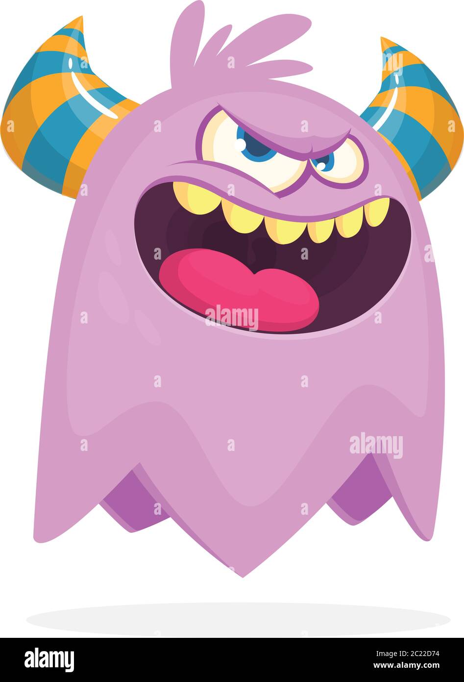Angry cartoon monster with horns. Angry monster expression. Halloween ...