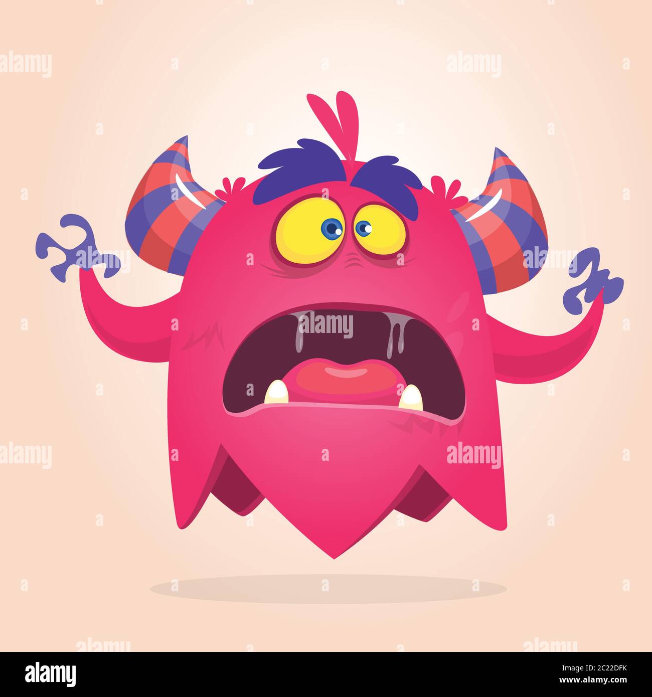 Angry cartoon monster pink and horned. Vector illustration Stock Vector ...