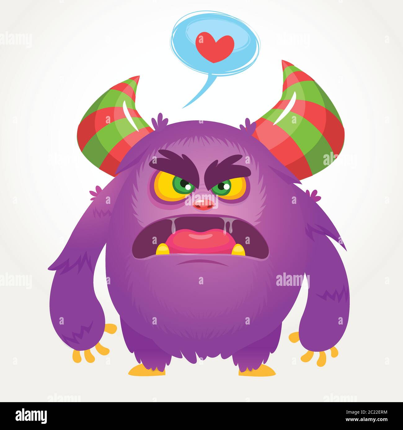 Cartoon violet angry monster in love. St Valentines vector illustration ...