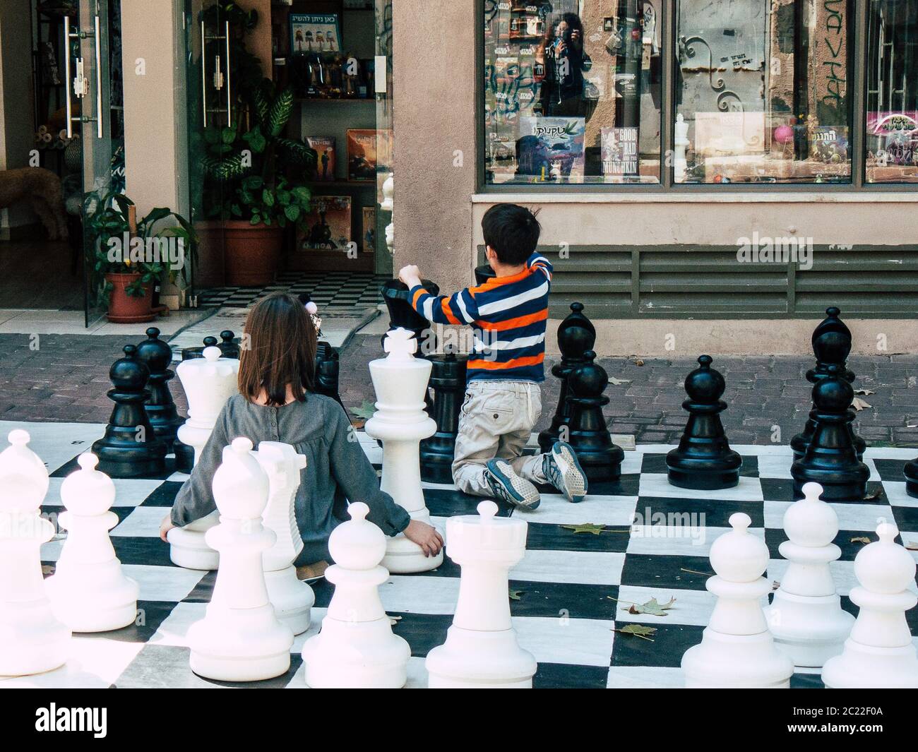 Tel Aviv Israel April 4, 2019 View of unknown Israeli kids playing in ...