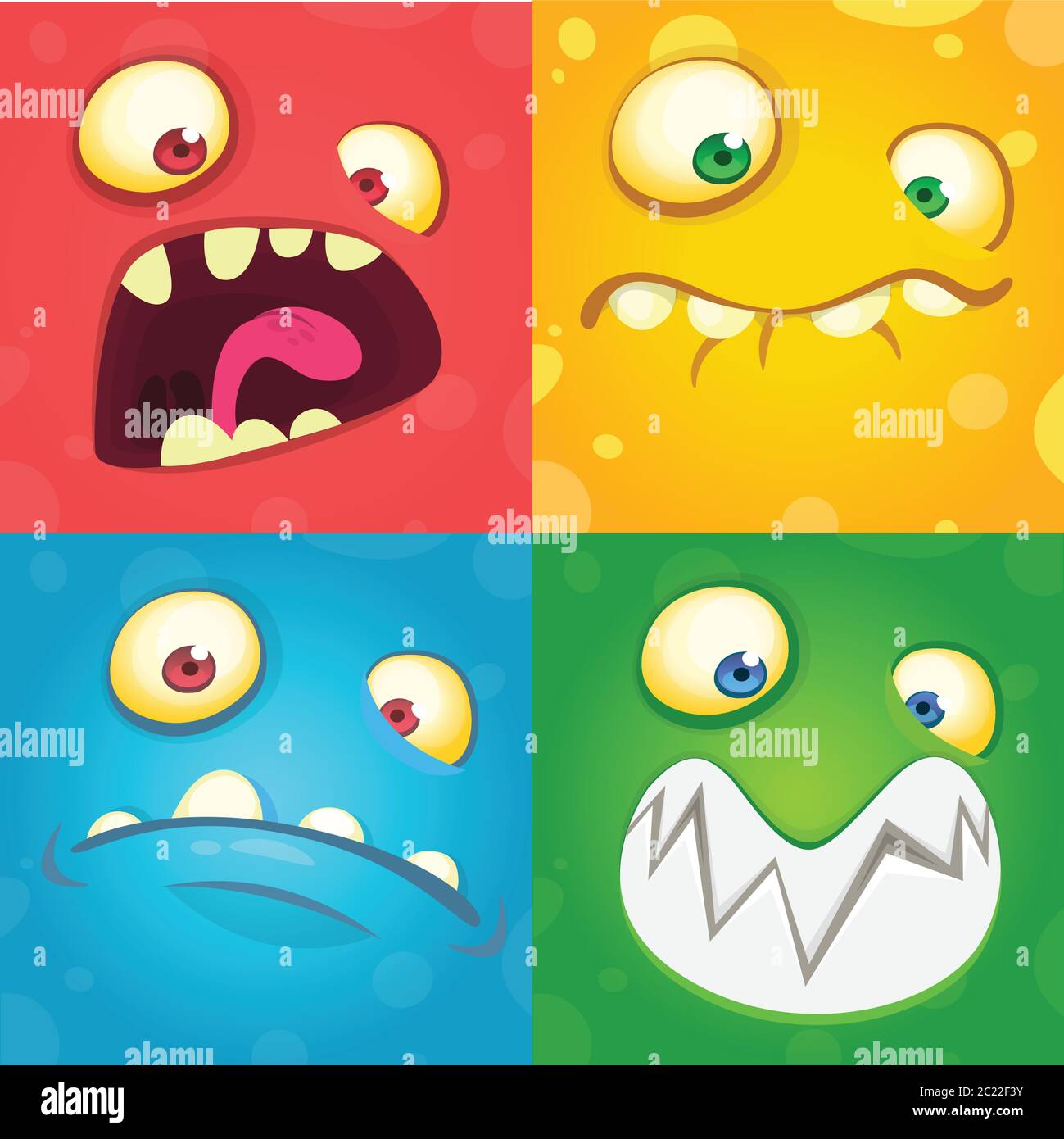 Cartoon monster faces set. Vector set of four Halloween monster faces ...