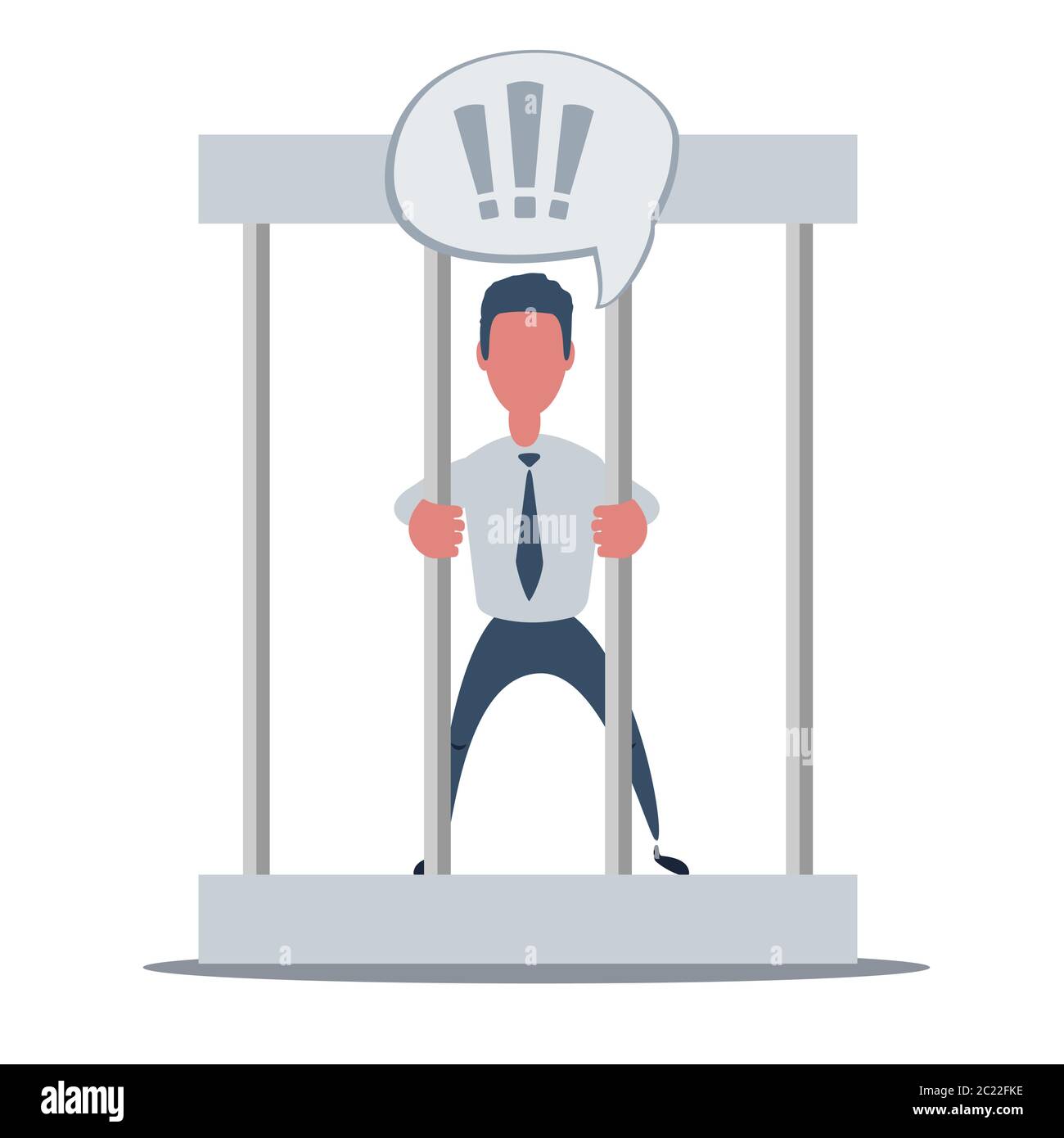 Young businessman behind the bars in prison. Man holding bars isolated ...