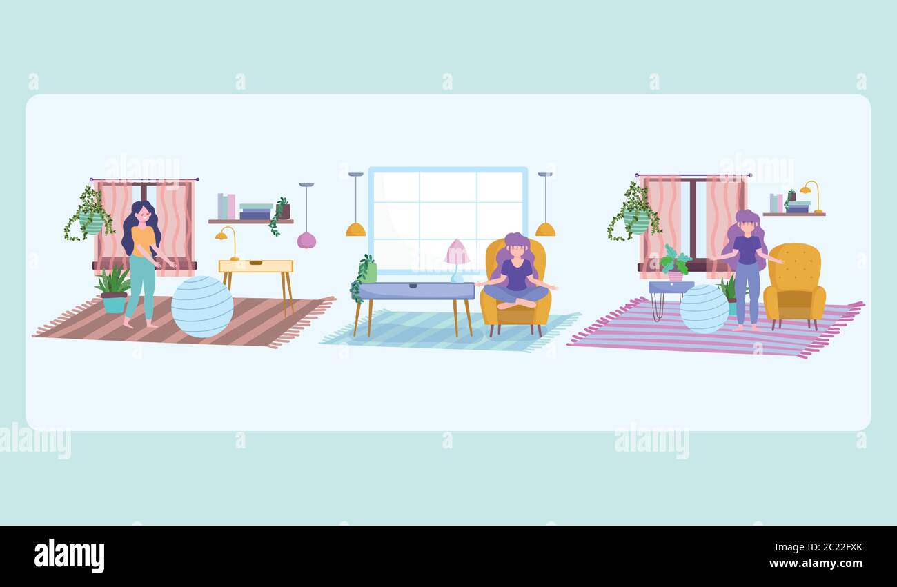 stay at home, girl in active lifestyle during self-isolation and ...