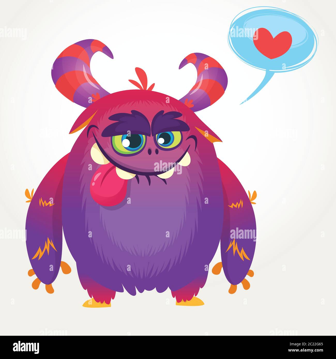 Cartoon violet cool monster in love. St Valentines vector illustration ...