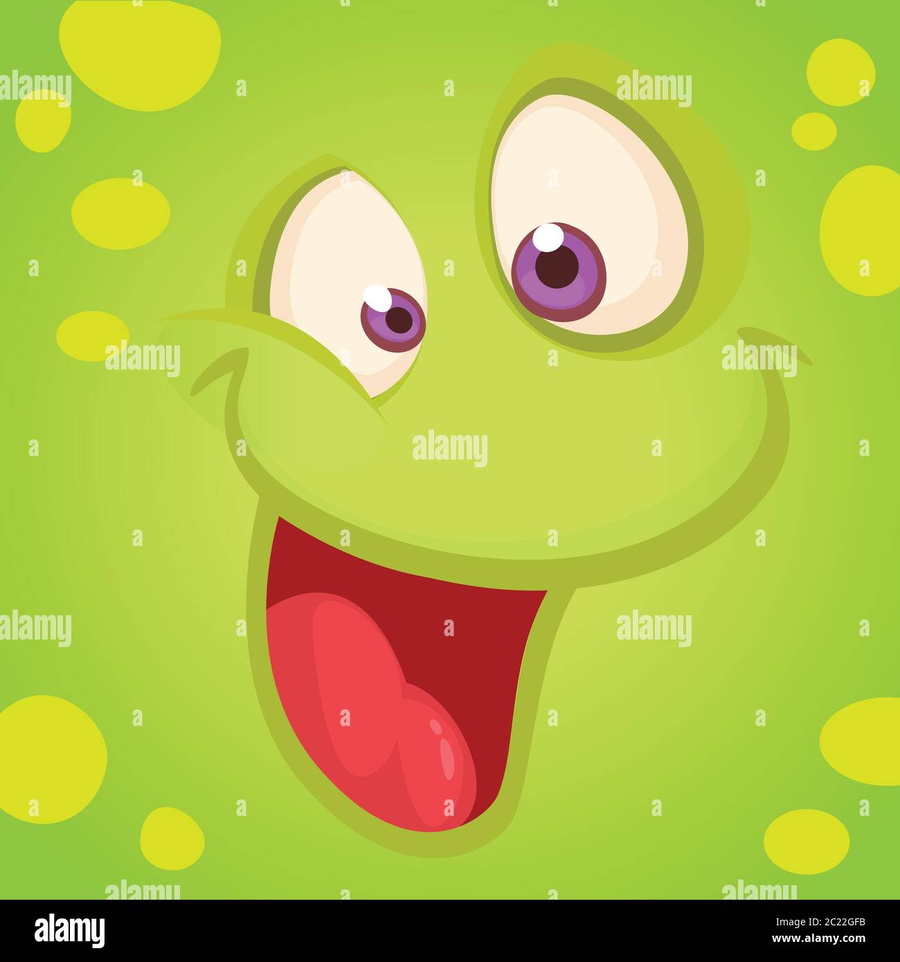 Cartoon monster face. Vector Halloween green happy cool monster avatar ...