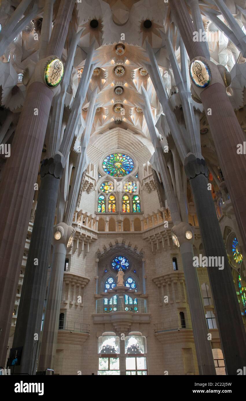 Interior of the Basilica of the La Sagrada Familia, designed by Antoni ...