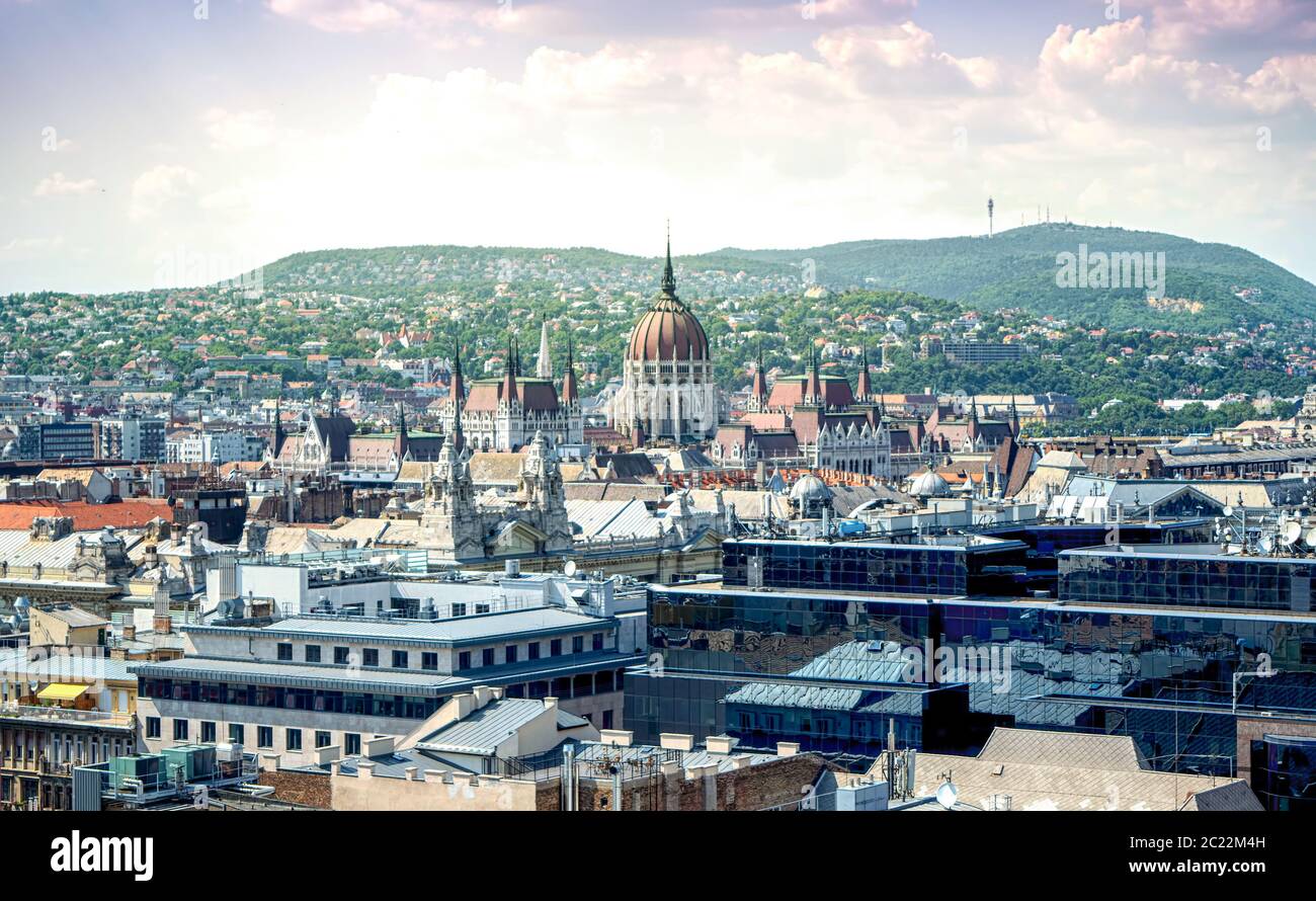 Aerial view of the center of Hungary's capital city, Budapest Stock ...