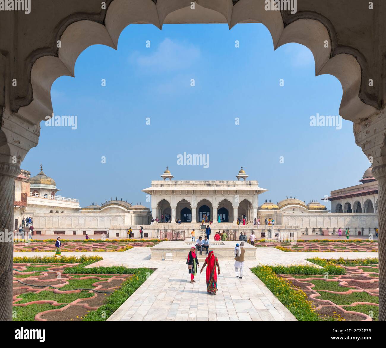 View of the Khas Mahal and Anguri Bagh courtyard and gardens, Agra Fort ...