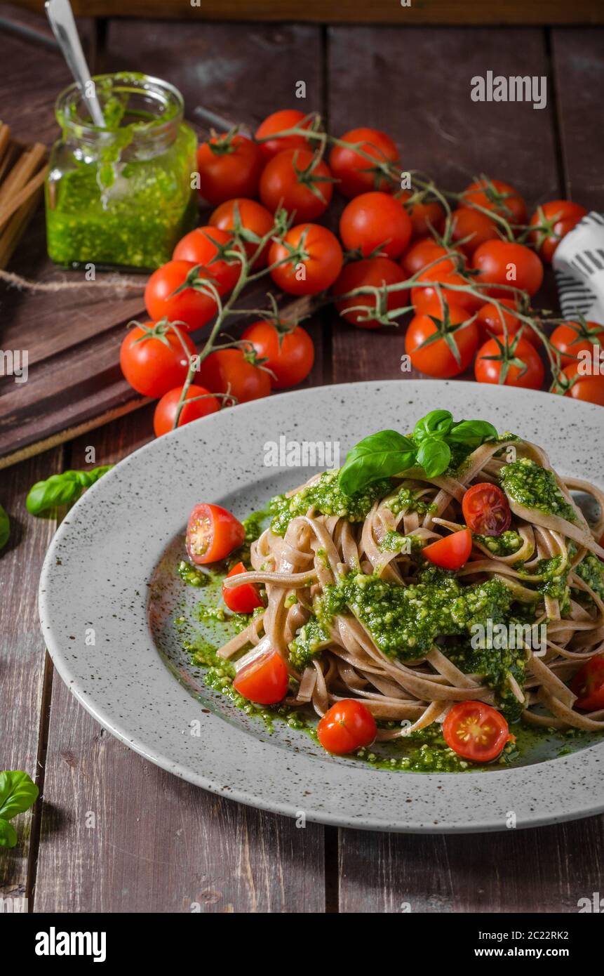 Pasta with basil pesto and parmesan, french parmesan basil pesto with ...