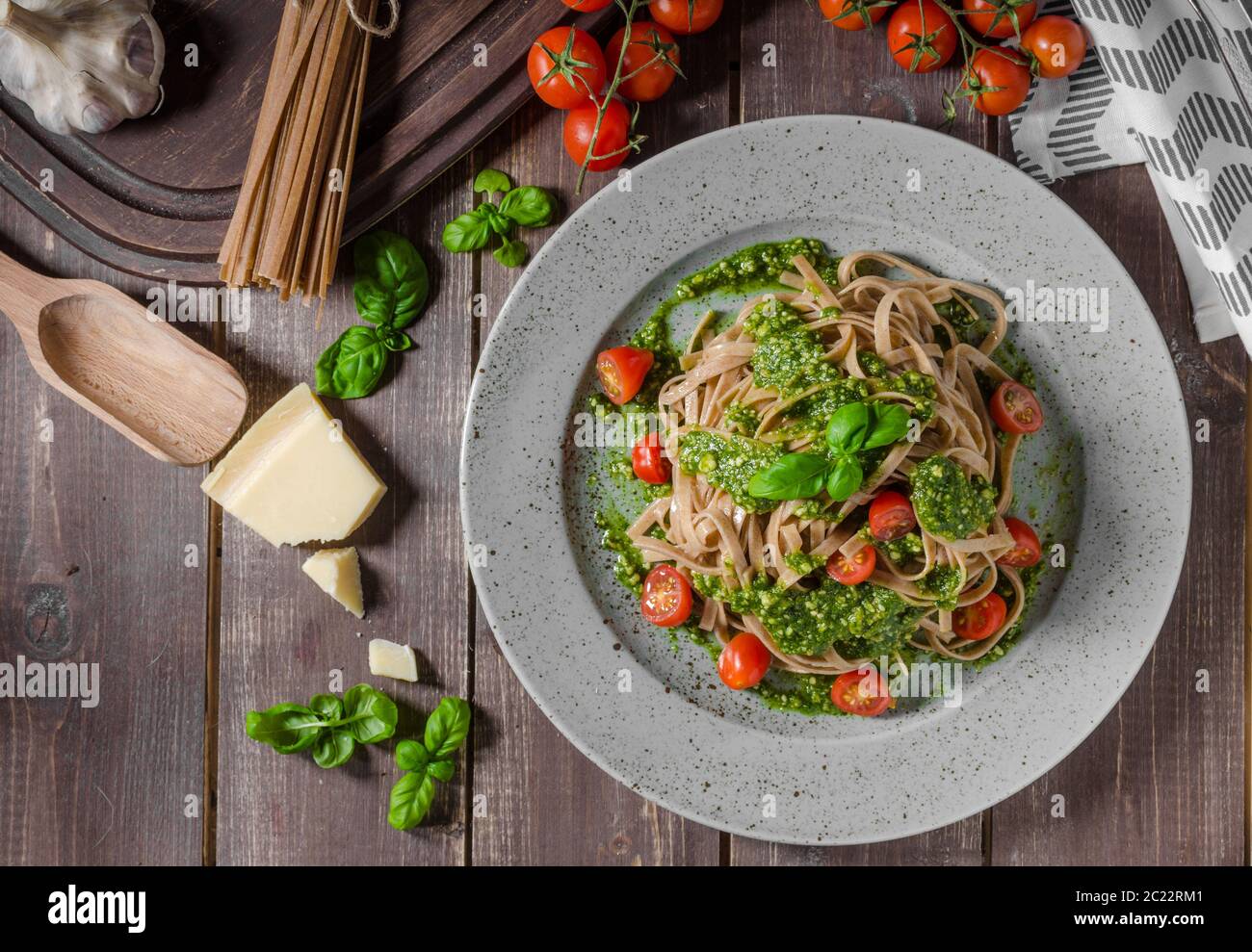 Pasta with basil pesto and parmesan, french parmesan basil pesto with ...