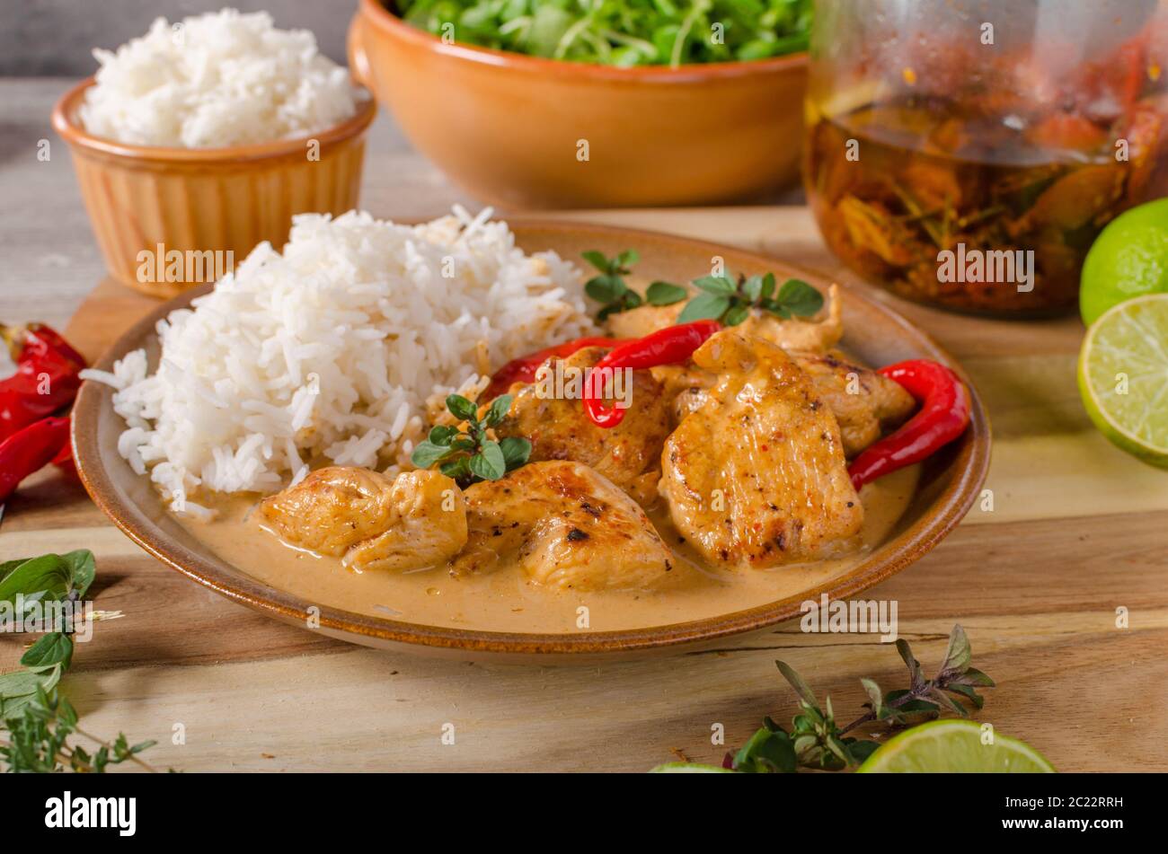 Delicious chicken curry with white rice, simple but full of flavours ...