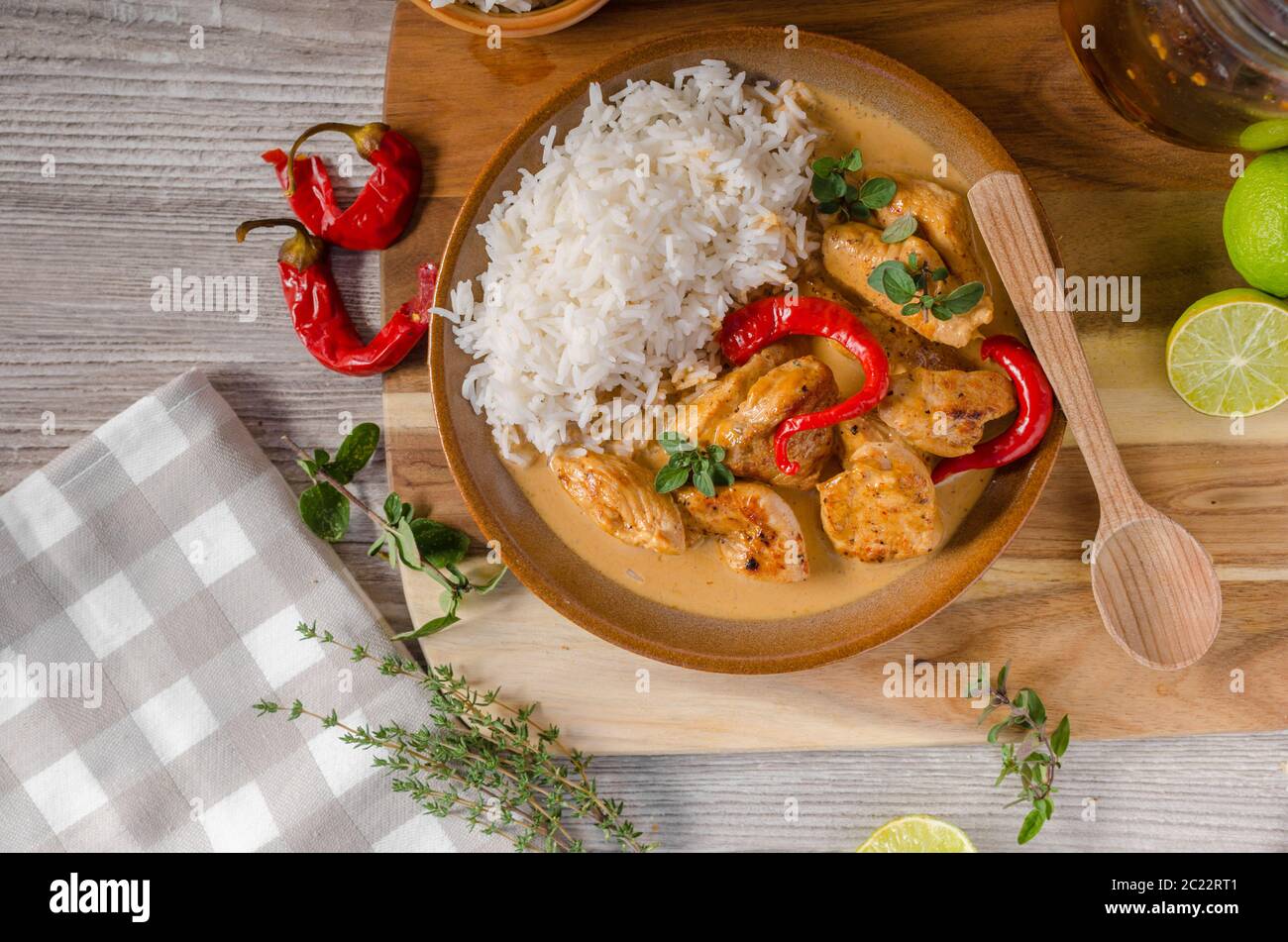 Delicious chicken curry with white rice, simple but full of flavours ...