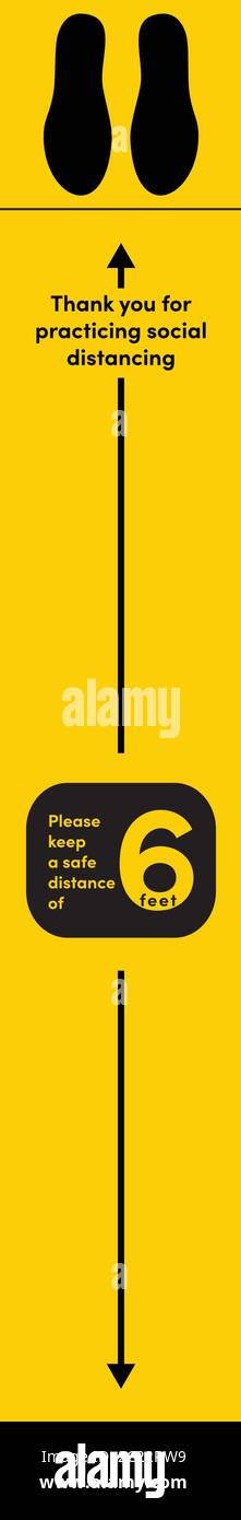 Social Distancing 6 feet sign. Vector Image. Black on a yellow ...