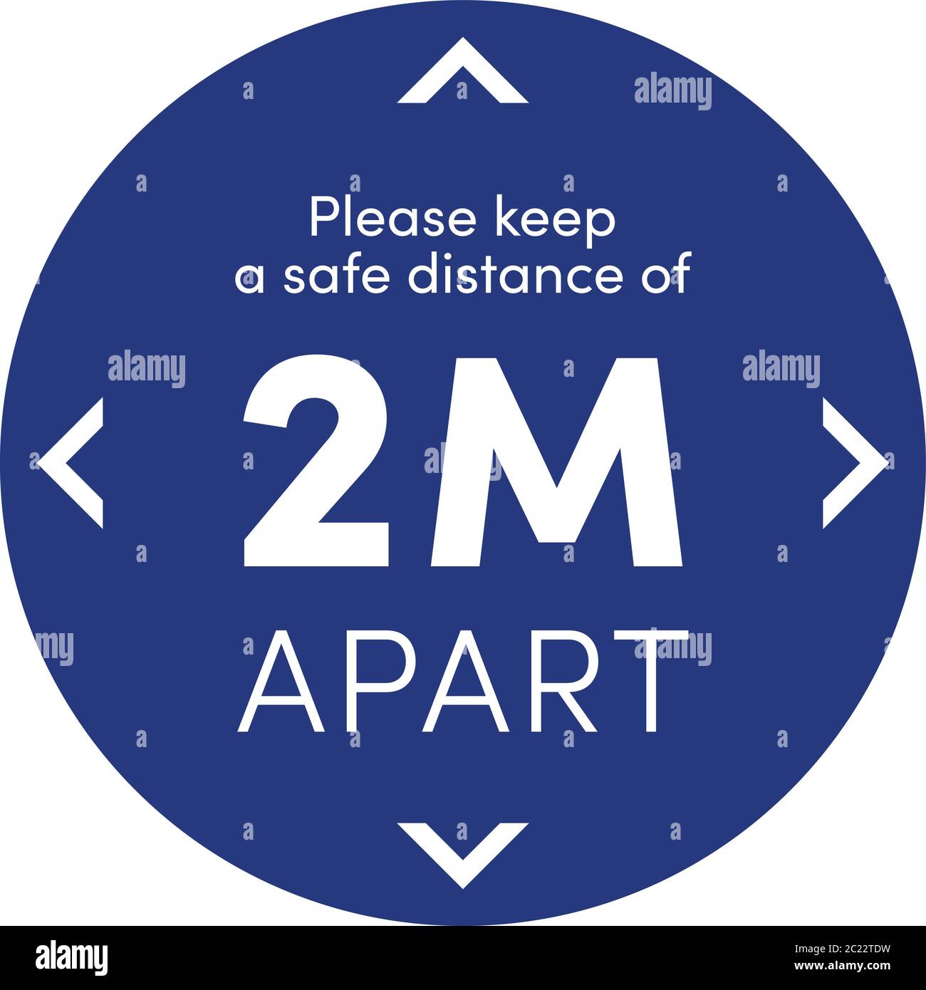 Sticker with the text: please keep a safe distance of 2 meters . Blue ...