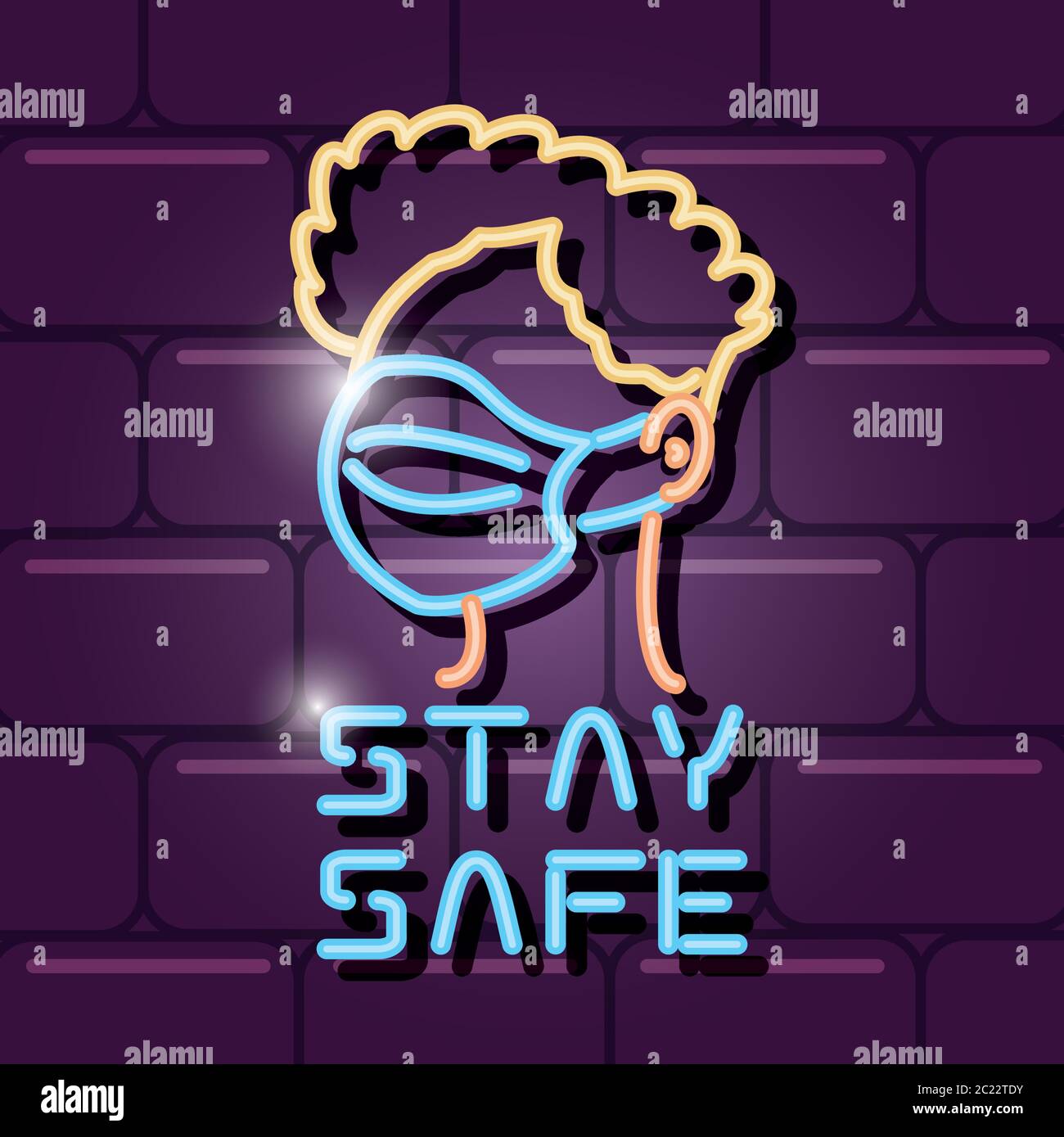 symbol of stay safe in neon light vector illustration design Stock ...