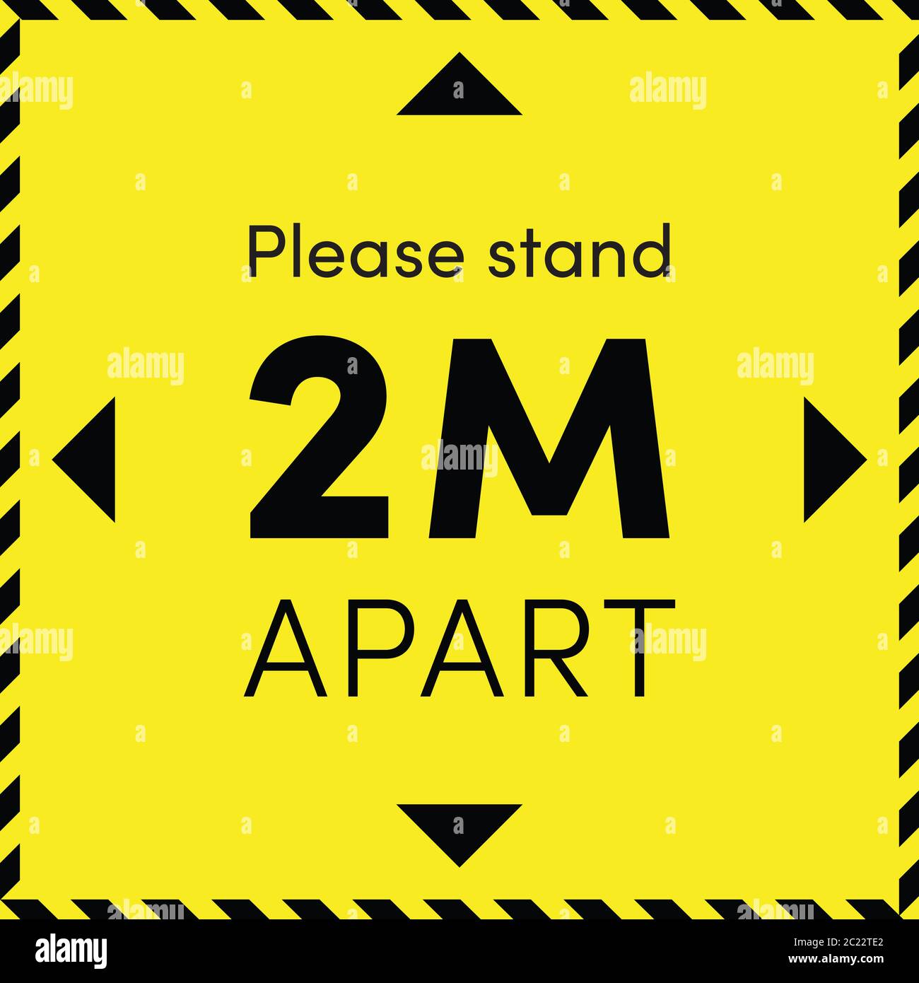 Sticker with the text, Please stand 2M apart. Yellow and black sticker ...
