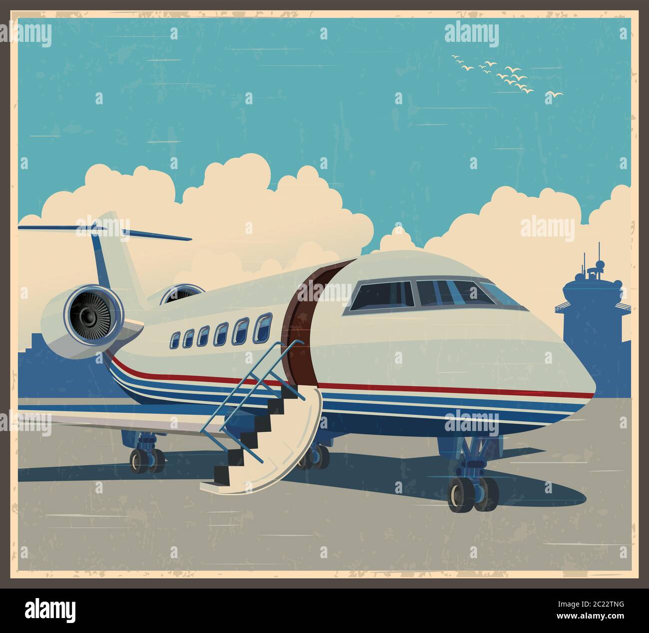 Stylized vector illustration on a theme of private aviation and air ...