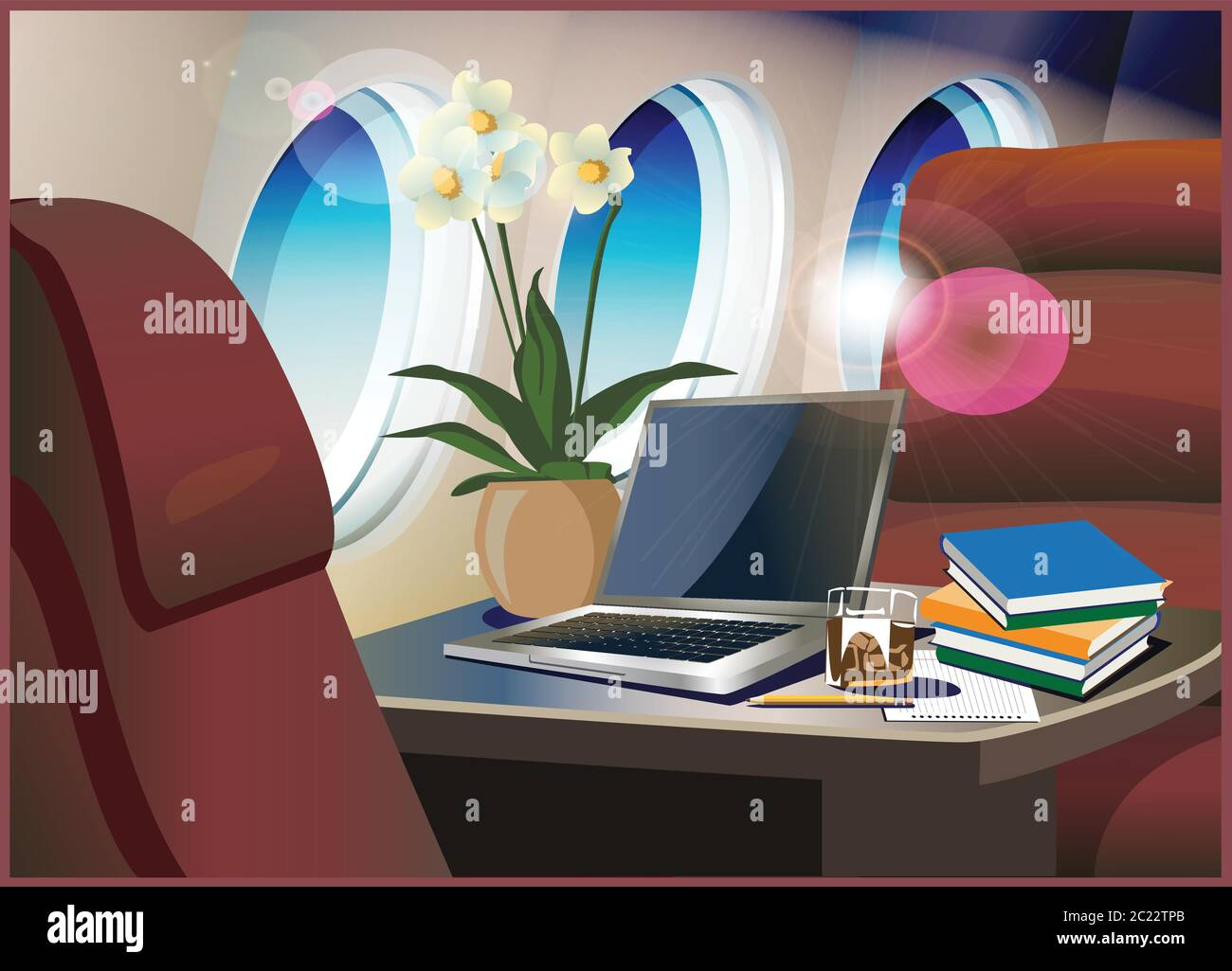 Vector illustration on the theme of aviation. Interior of the private ...