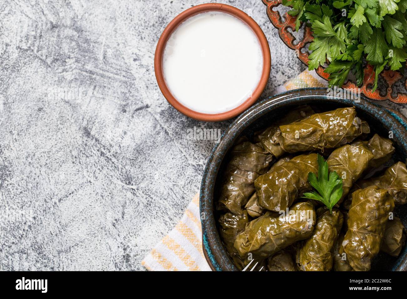 Traditional dolma (sarma) in grape leaves with copyspace. Lebanon ...