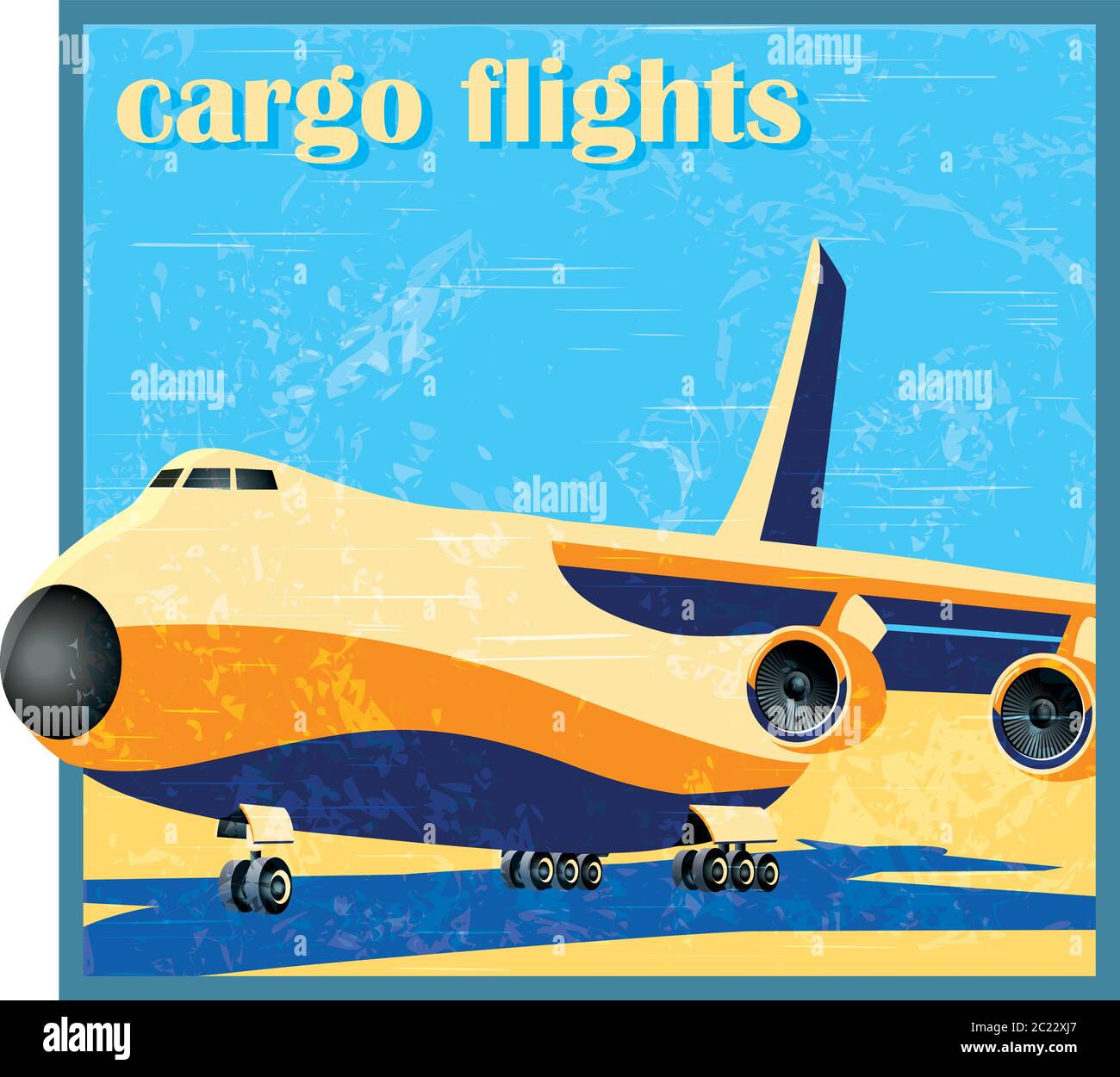 stylized as old poster or card vector illustration of a large cargo ...