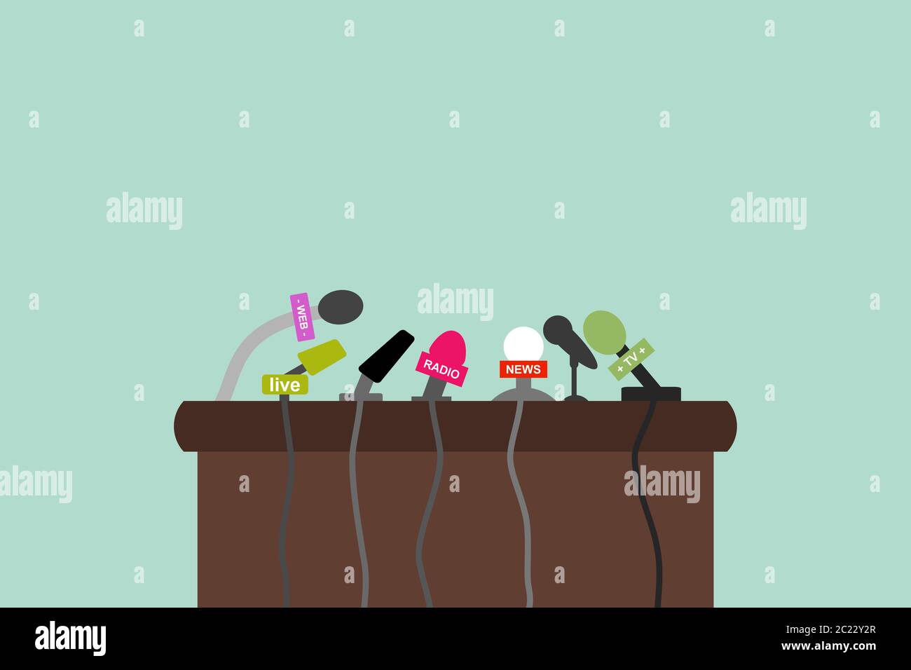 Press conference background with many micropones - Flat Design Stock ...
