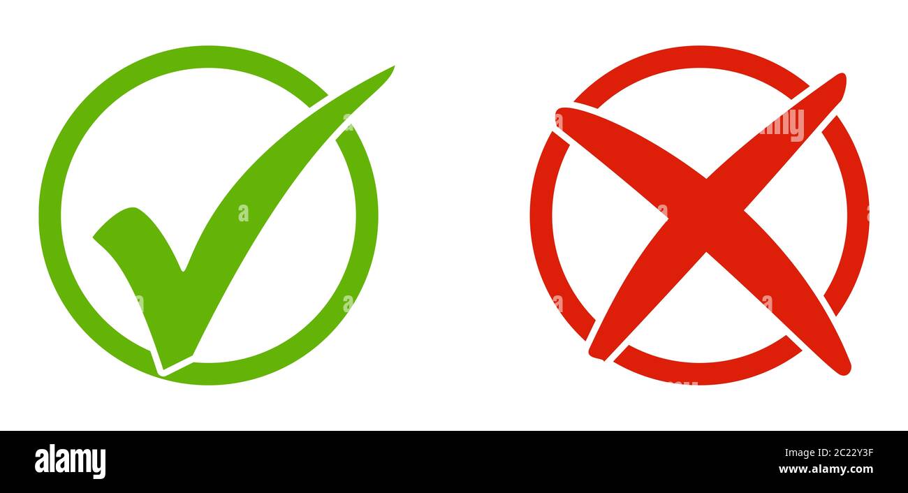 Two Icons: Cross and tick in green and red circle Stock Photo - Alamy