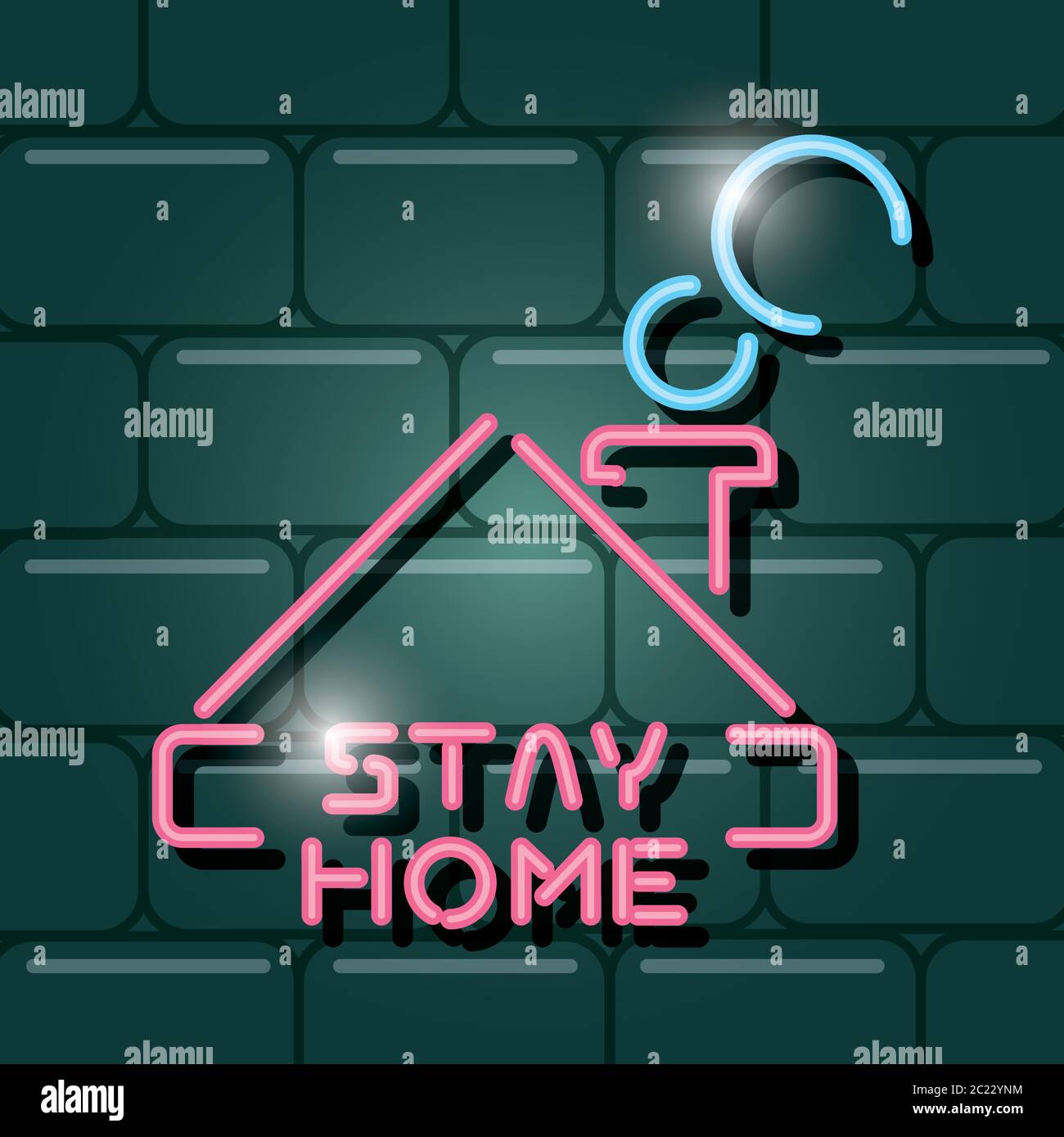 symbol of stay at home in neon light vector illustration design Stock ...
