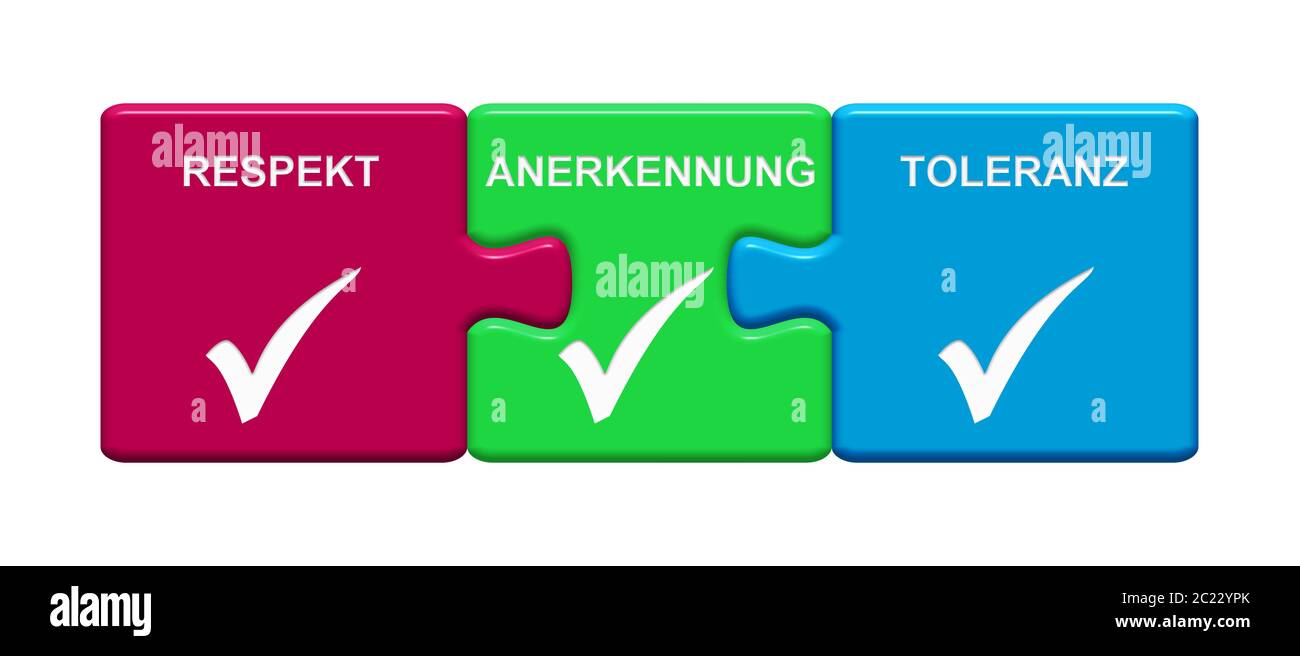 Three Puzzle Buttons with tick symbol showing Respect Appreciation and ...