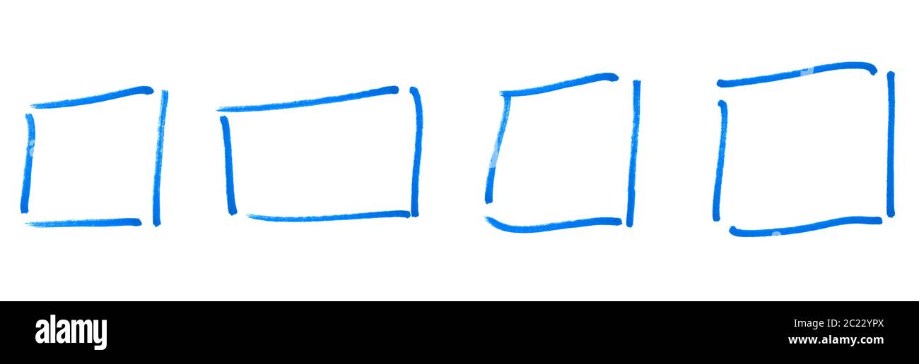 4 hand painted blue rectangle frames on white background Stock Photo ...