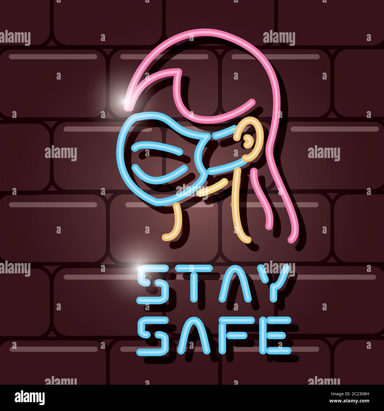 symbol of stay safe in neon light vector illustration design Stock ...