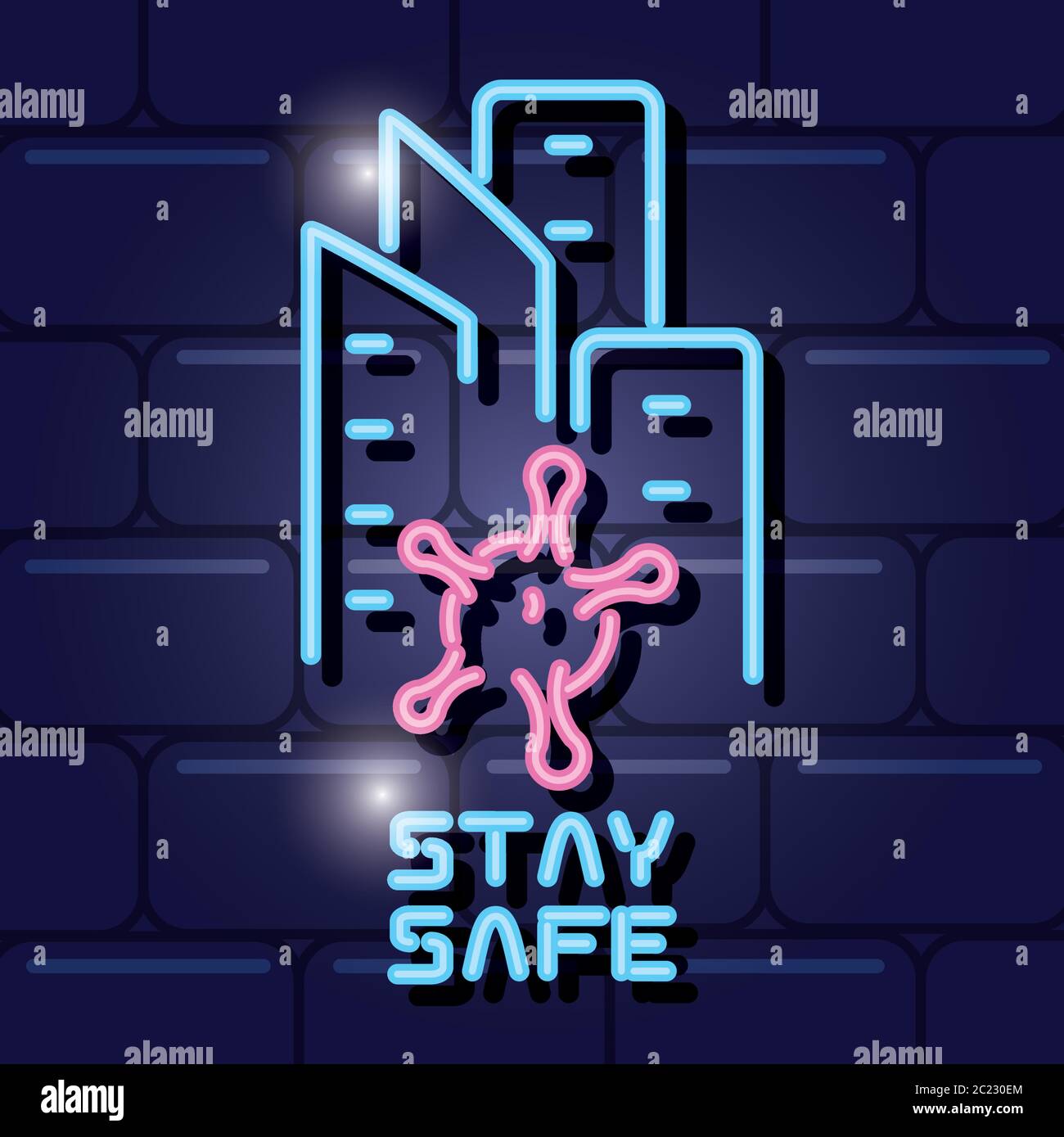 symbol of stay safe in neon light vector illustration design Stock ...