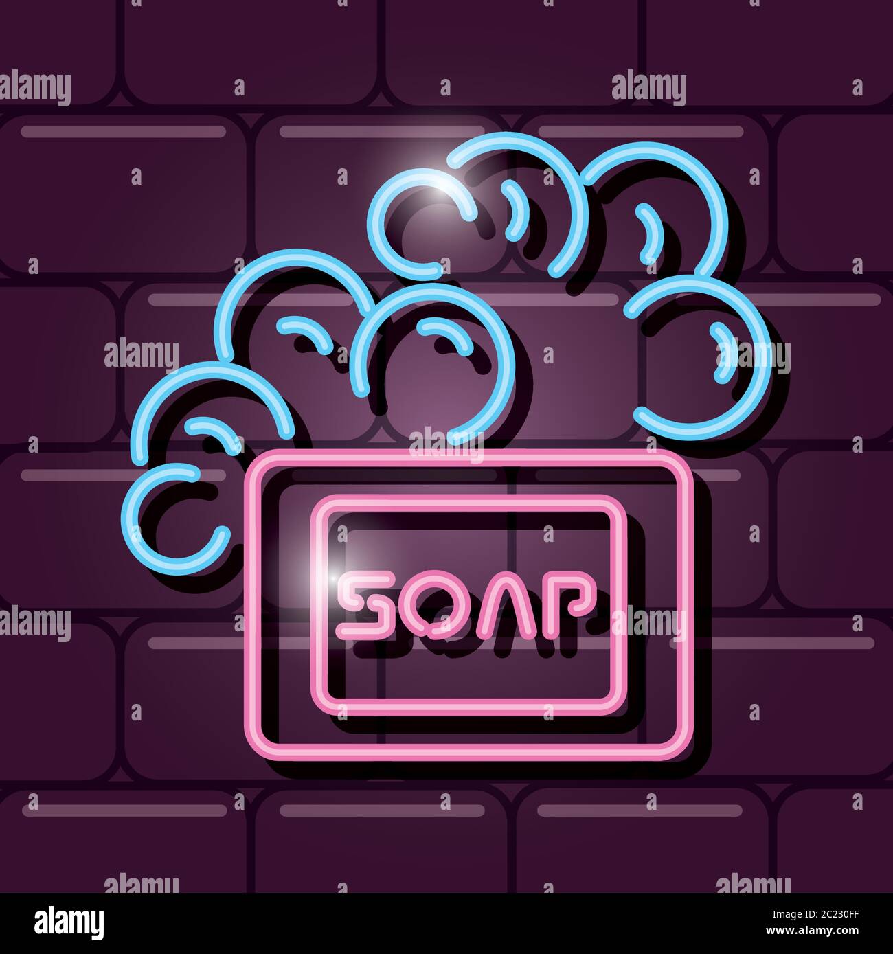bar of soap with foam in neon light vector illustration design Stock ...
