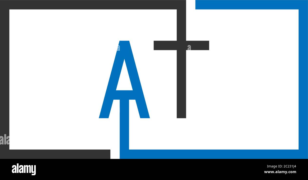 AT logo letter design concept in black and blue color Stock Vector ...