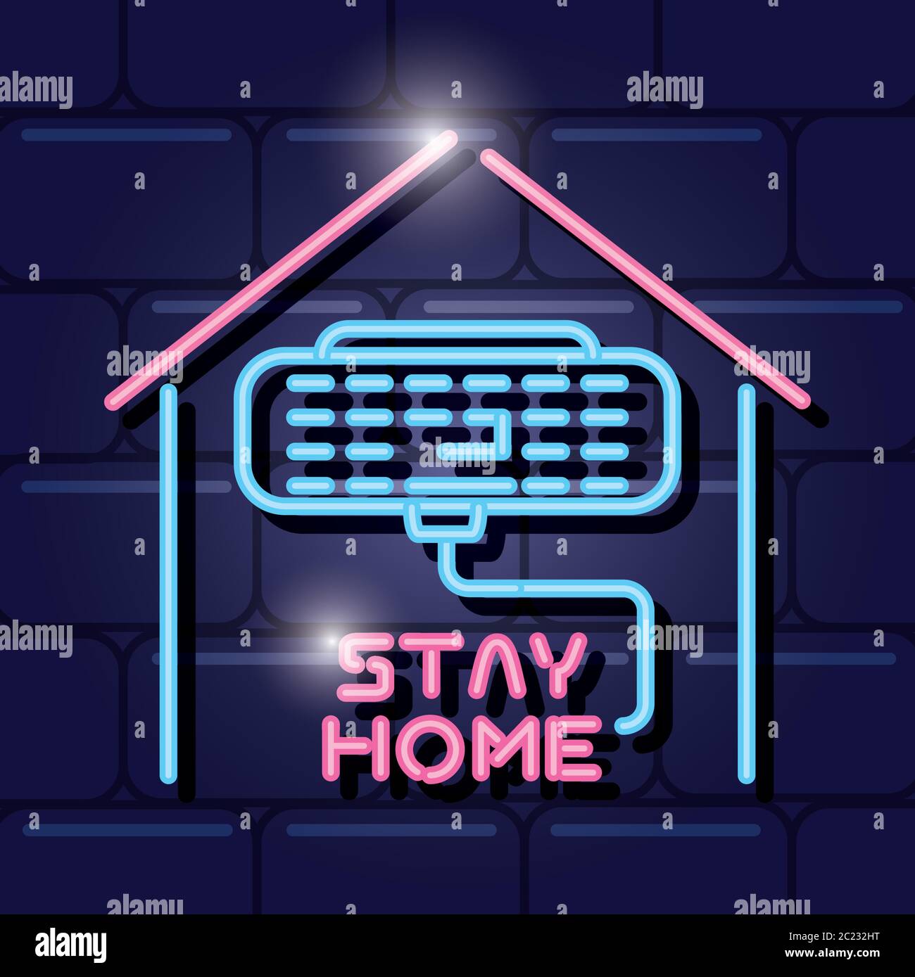 symbol of stay at home in neon light vector illustration design Stock ...