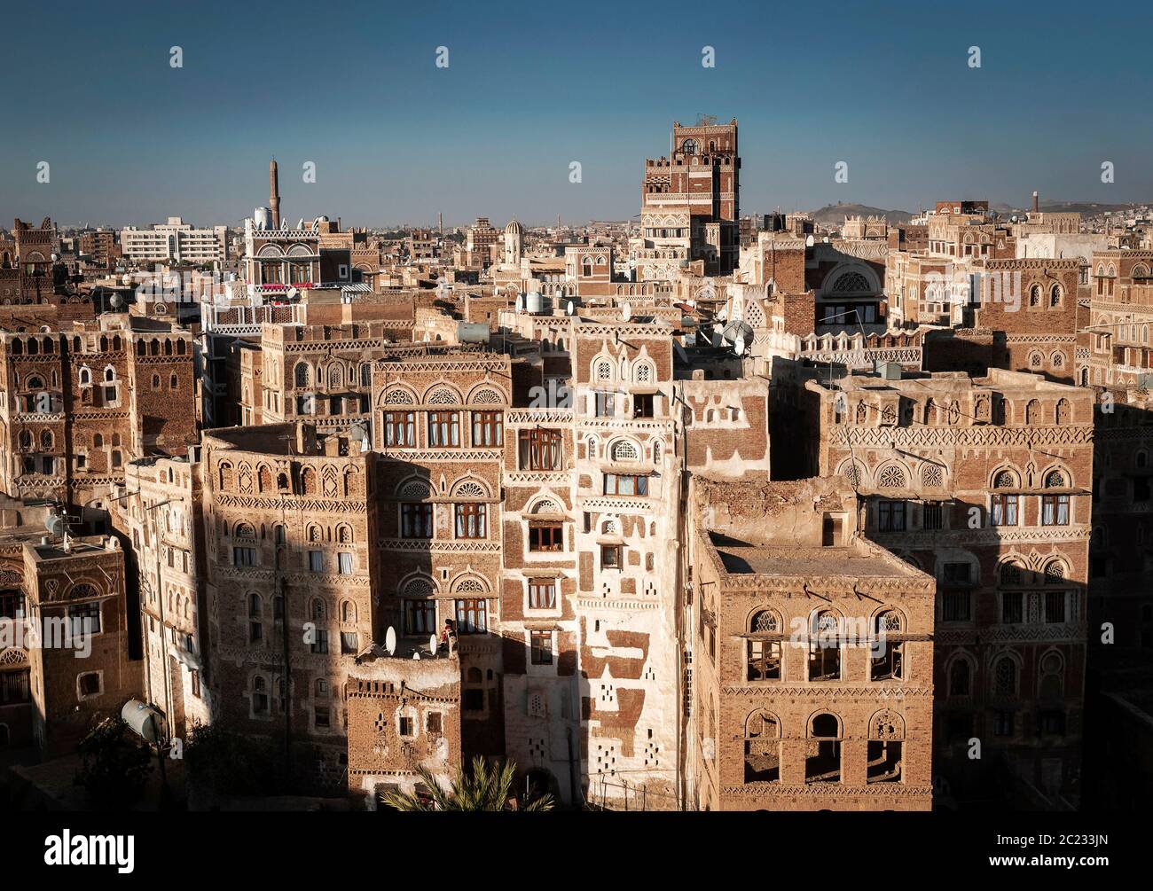 view of downtown sanaa city old town traditional arabic architecture ...