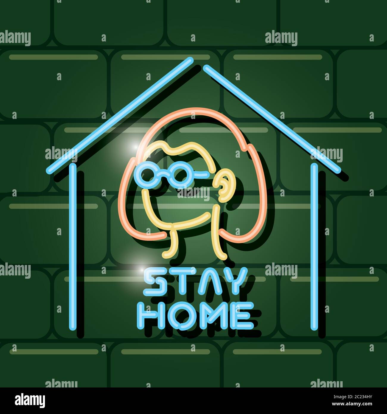 symbol of stay at home in neon light vector illustration design Stock ...