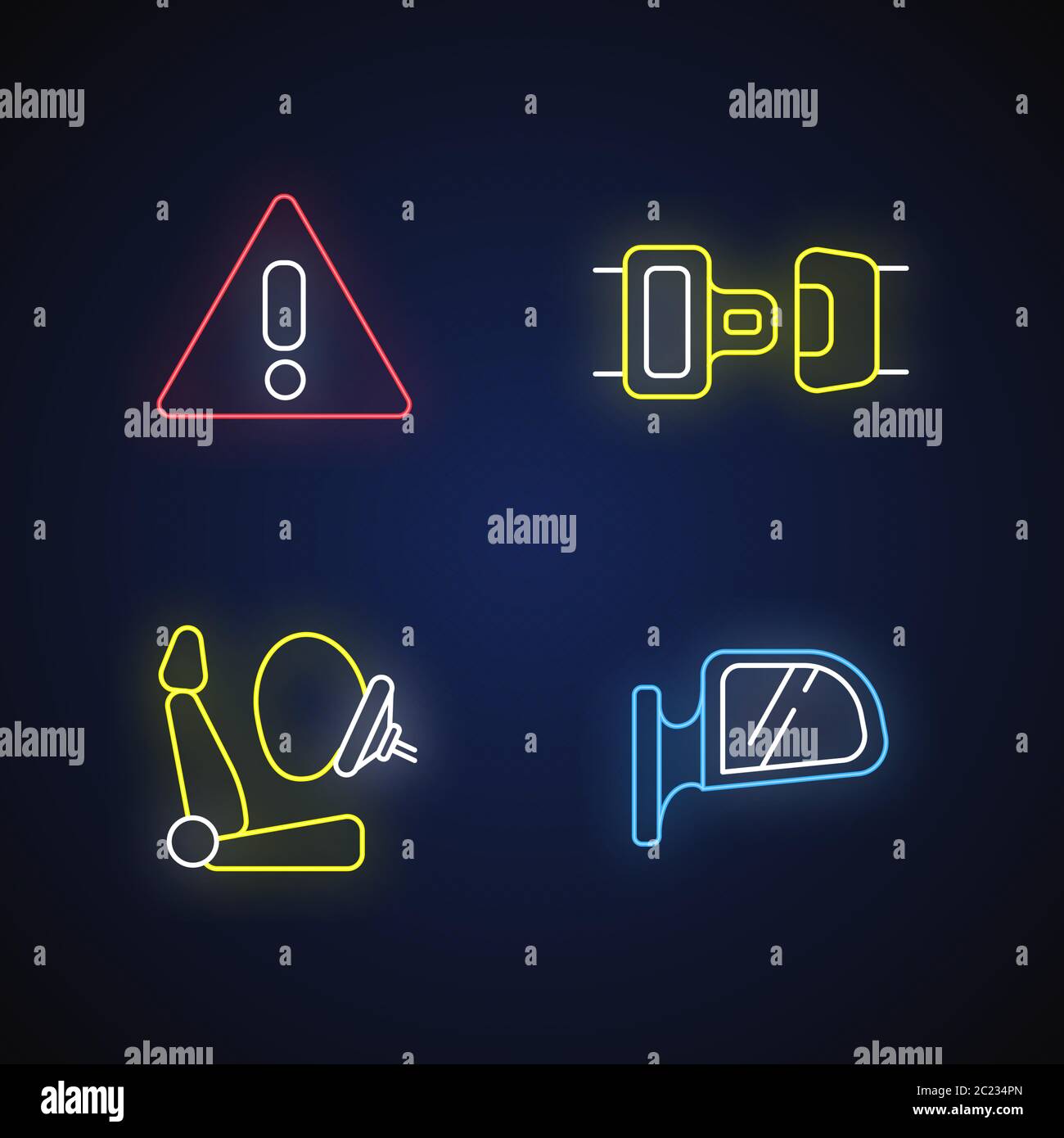 Drivers safety precautions neon light icons set Stock Vector Image ...