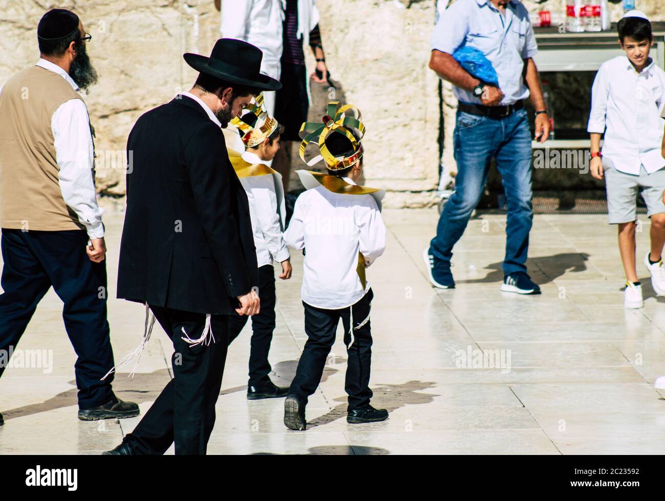 Jerusalem Israel July 3, 2019 View of young Israeli kid praying at the ...