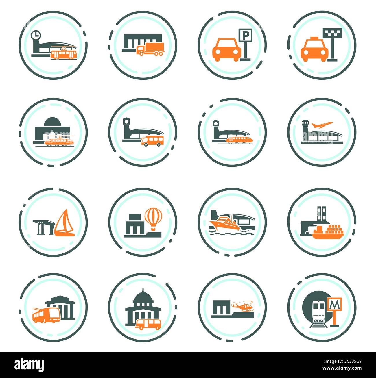 Stations of public transport color vector icons for user interface ...
