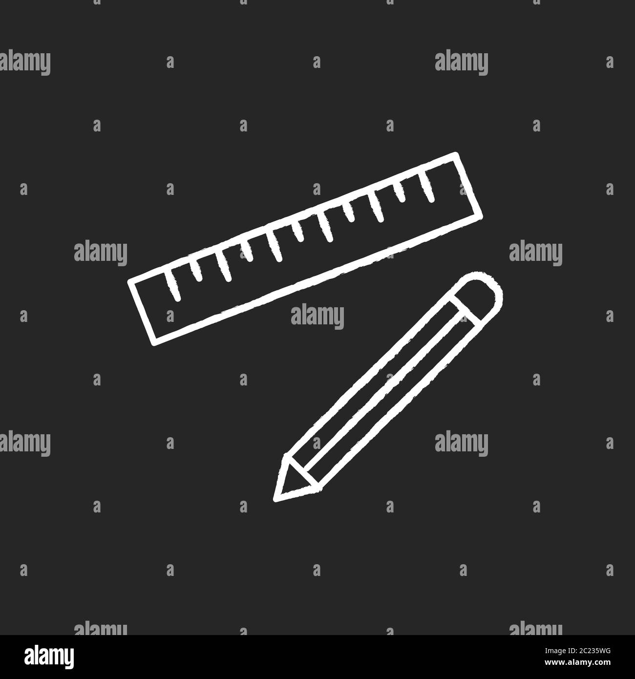 Pen and ruler chalk white icon on black background Stock Vector Image ...