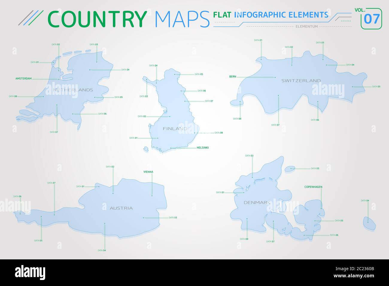 Flat vector maps collection with infographic elements Stock Photo - Alamy
