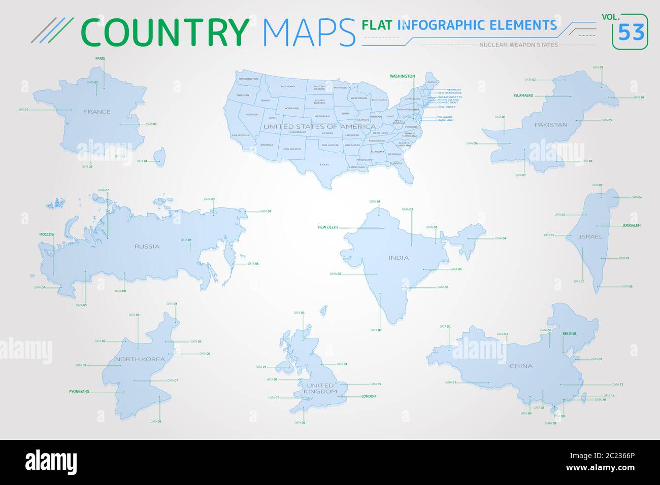 Flat vector maps collection with infographic elements Stock Photo - Alamy