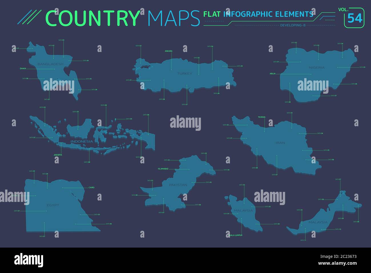 Flat vector maps collection with infographic elements Stock Photo - Alamy
