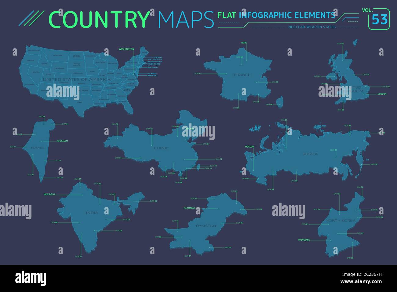 Flat vector maps collection with infographic elements Stock Photo - Alamy